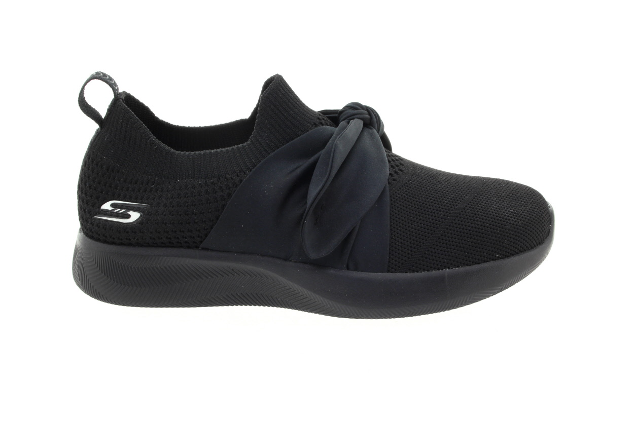 SKECHERS Dámské textilní černé tenisky s mašlí - Shoemaker.cz